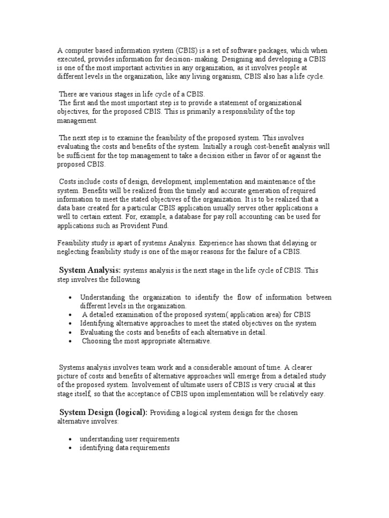 A Computer Based Information System Life Cycle | PDF | Systems Design | Feasibility Study