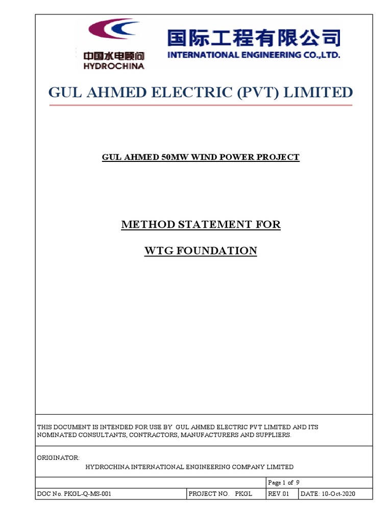 01 - Method Statement For WTG Foundation | PDF | Concrete | Pipe (Fluid ...