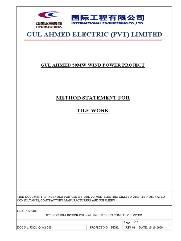 08 - Method Statement For Tile Work | PDF | Personal Protective ...