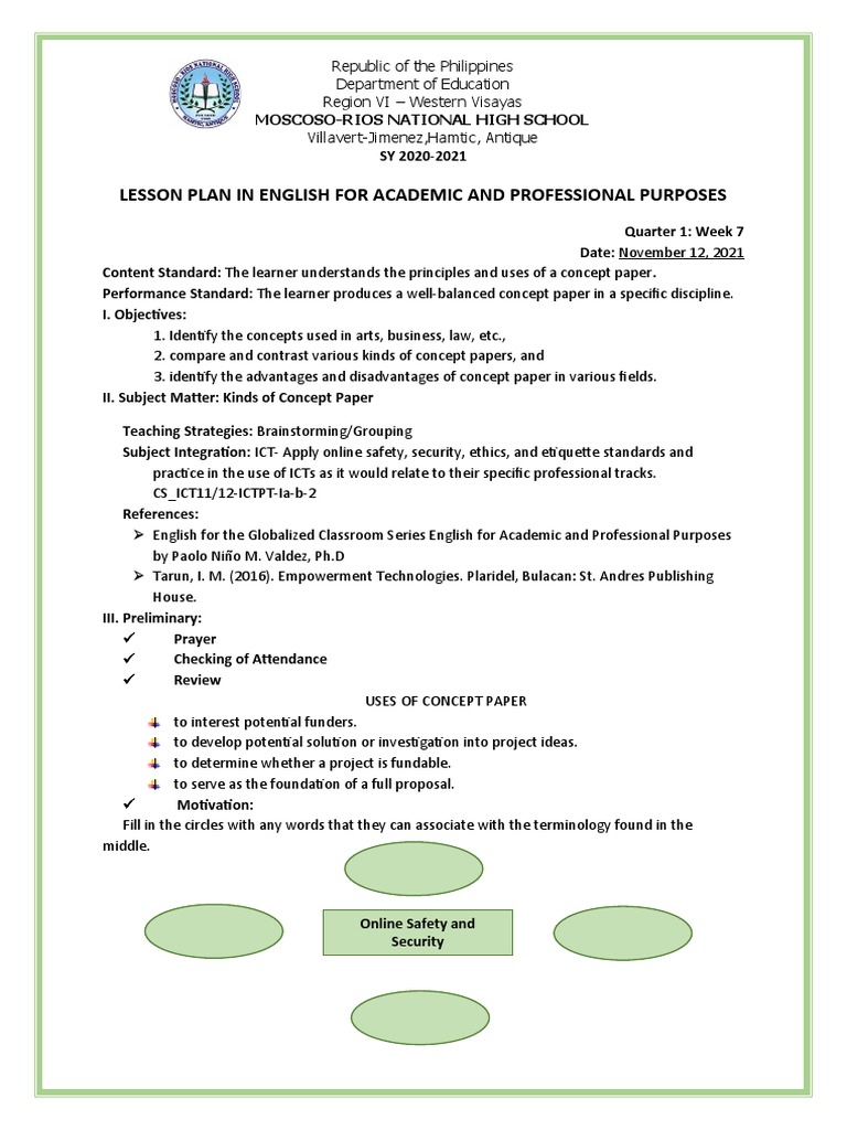 Lesson Plan in English For Academic and Professional Purposes | PDF | Information ...