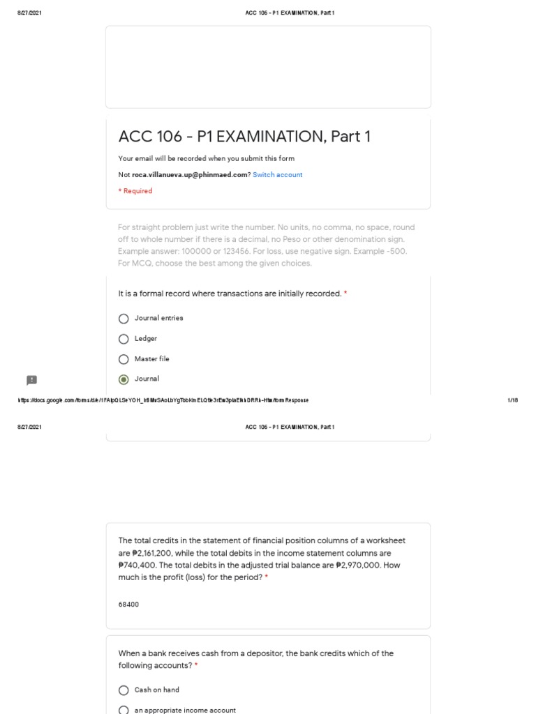 ACC 106 P1 Exam Overview | PDF | Debits And Credits | Balance Sheet