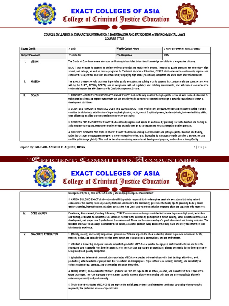 Syllabus-Of-Ccje - CFLM 1 Nationalism and Patriotism | Download Free ...