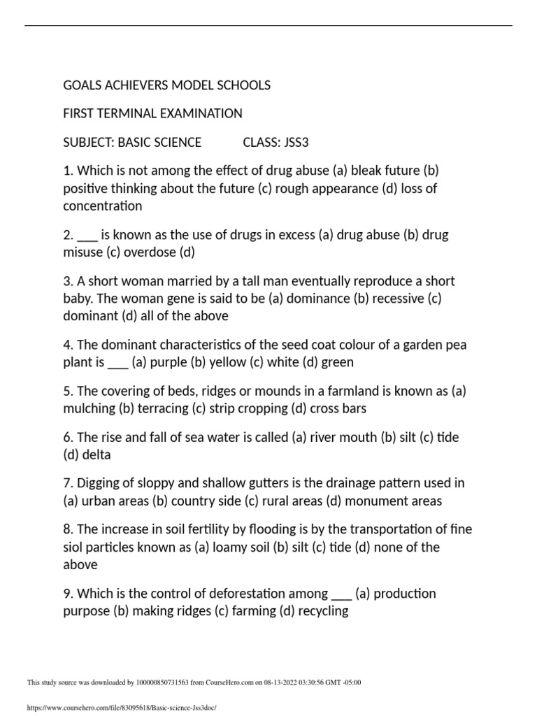 Basic Science Jss3 | PDF | Deforestation | Soil