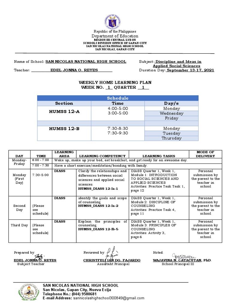 WHLP - Diass - Q1W1 Sept 13-17 | PDF