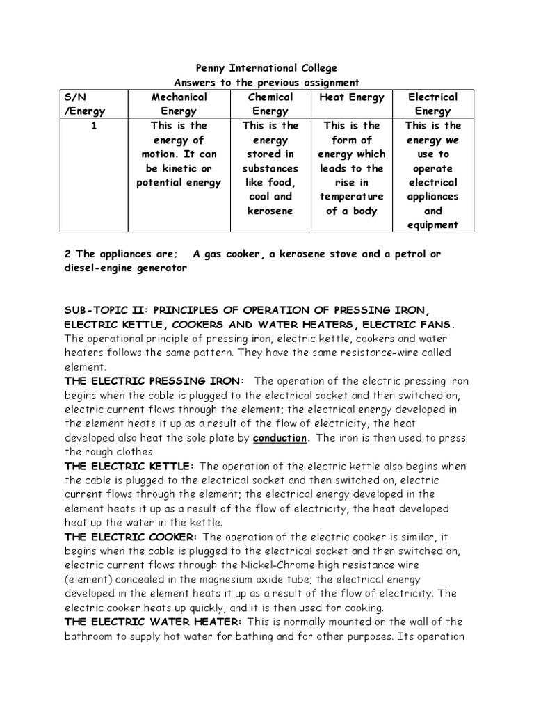 JSS 2 Basic Technology Week 3 Lesson 2 1 | PDF | Kitchen Stove | Water ...
