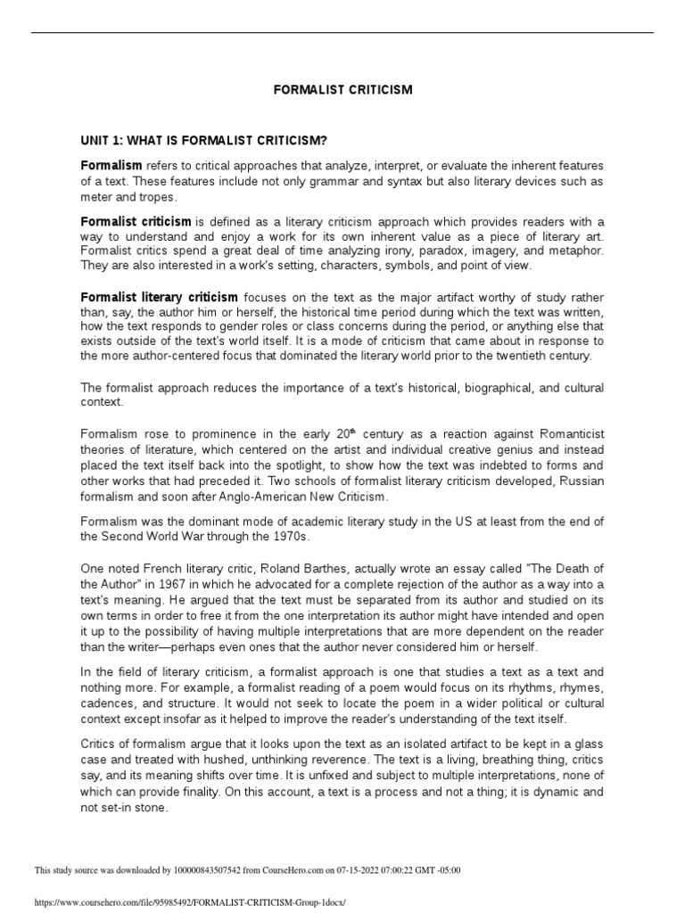 Formalist Criticism Pdf Writing