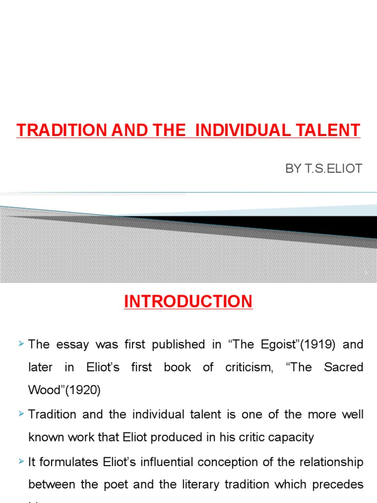 Tradition and The Individual Talent: by T.S.Eliot | PDF | Cognitive ...