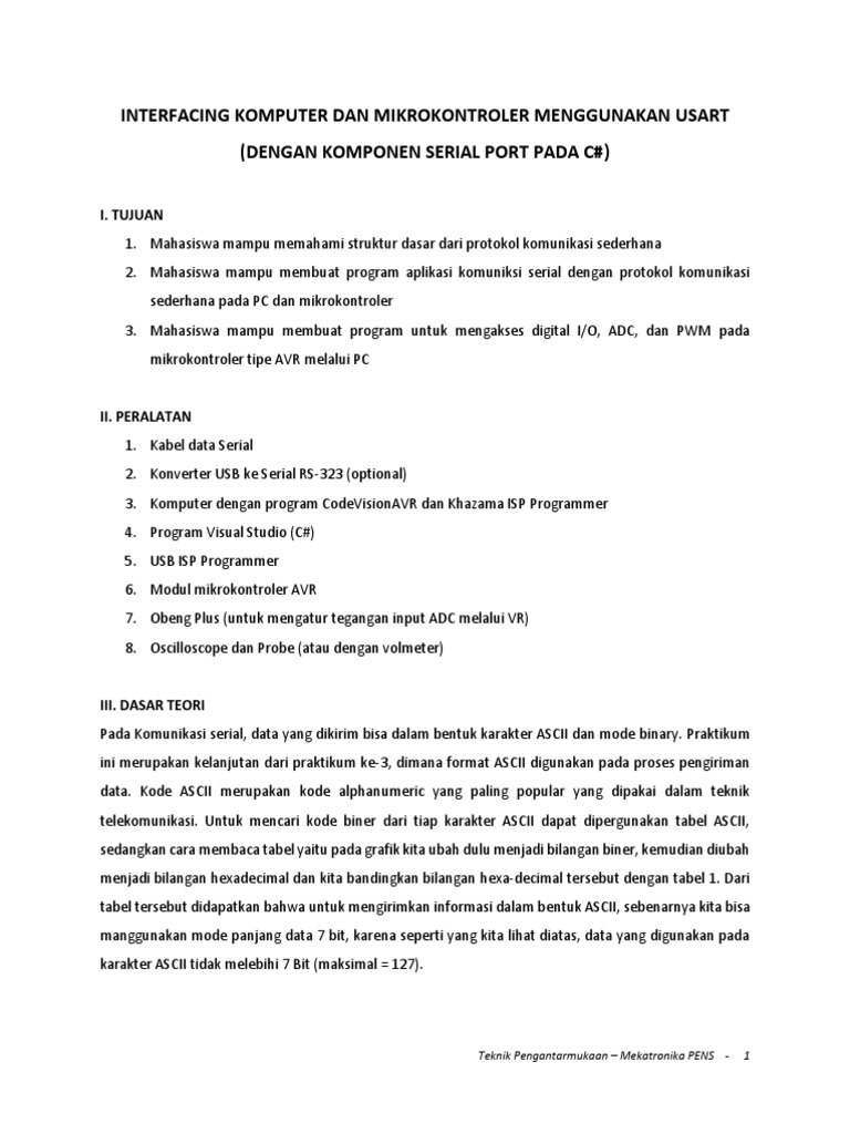 Praktikum Mikrokontroler Dan Interface - Interface PC Ke Mikrokontroler Dengan USART | PDF