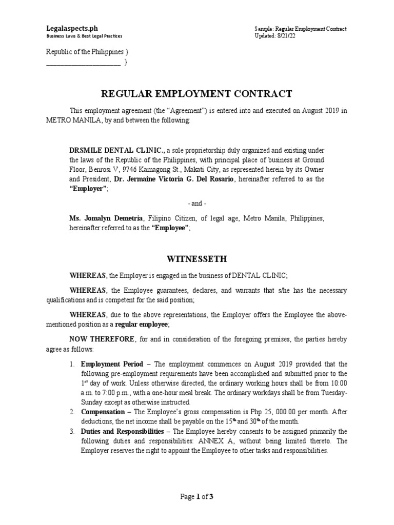 Employment Contract Template | PDF | Employment | Business
