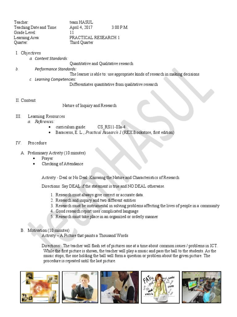 I. Objectives: A. Content Standards: B. Performance Standards: C ...