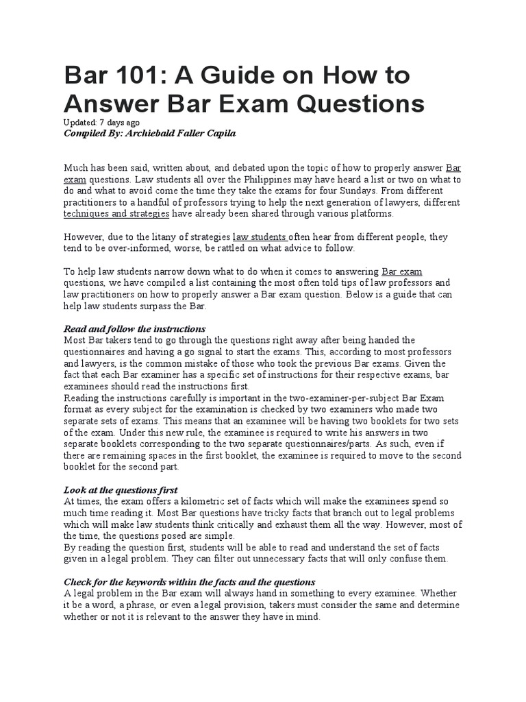 Bar 101 How To Answer Bar Question | PDF | Test (Assessment ...