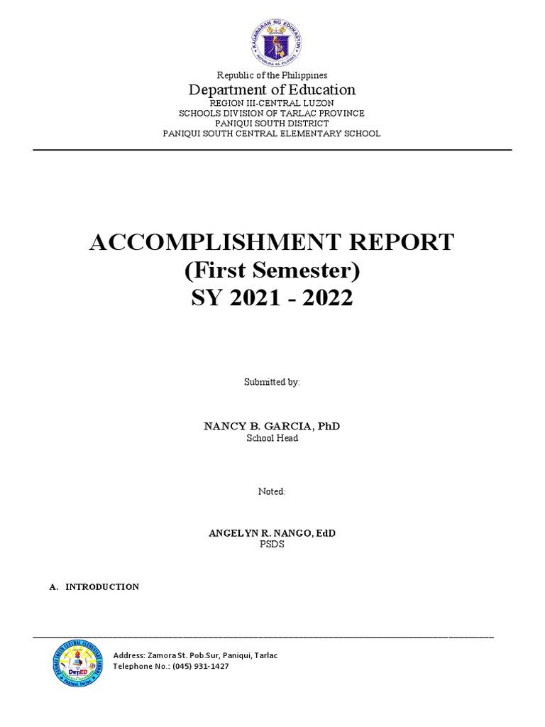 Psces-Accomplishment Report First Semester 2021-2022 | PDF | Classroom ...