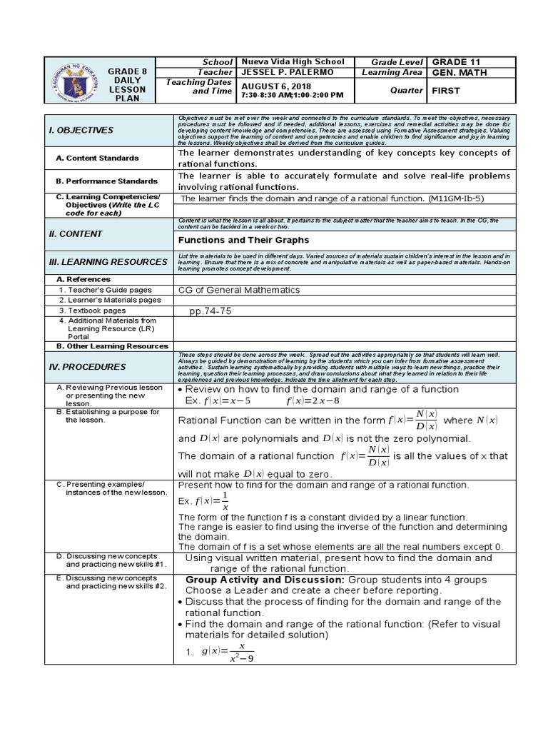 General Mathematics DLL | PDF | Learning | Asymptote