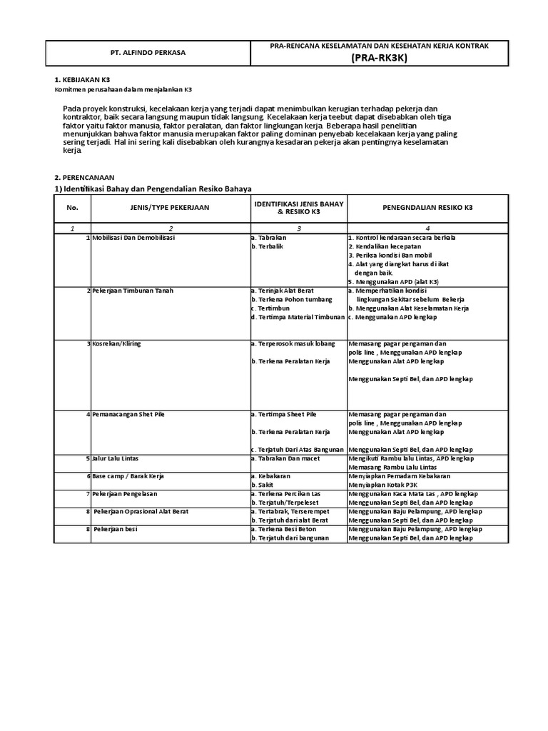 Rencana K3 Proyek Bendung Gerak Tempe | PDF