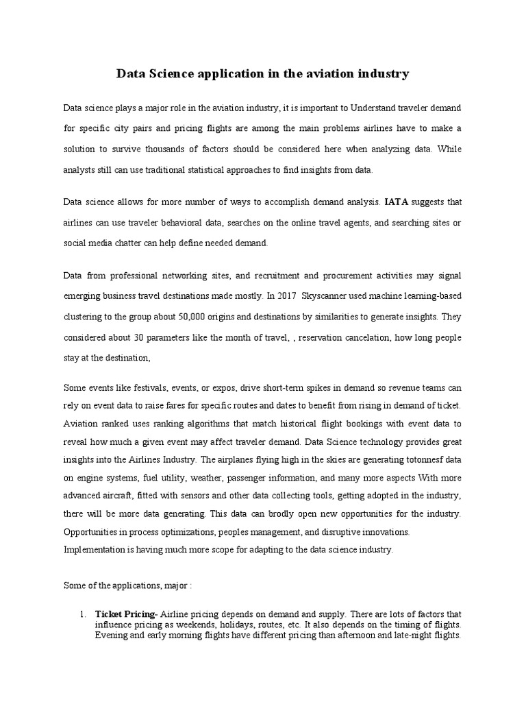 Data Science Application in The Aviation Industry | PDF | Airlines ...