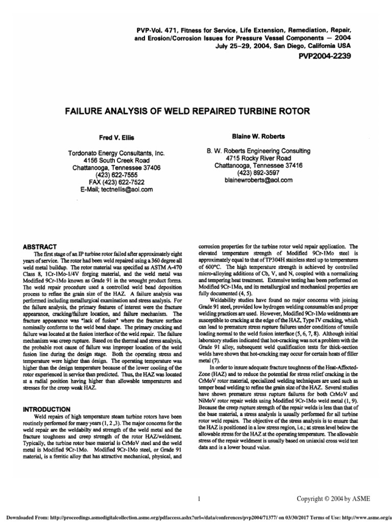 Failure Analysis of W e L D Repaired Turbine Rotor | PDF | Fracture ...