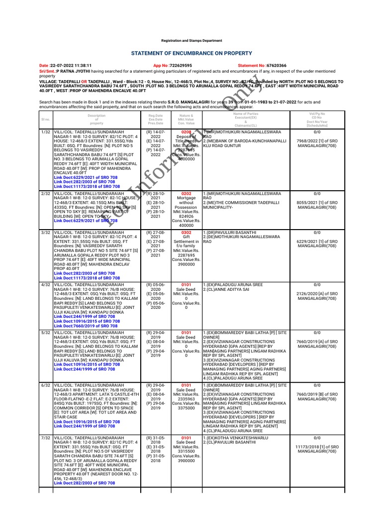 Io N On Ly.: Statement of Encumbrance On Property | PDF | Property | Property Law