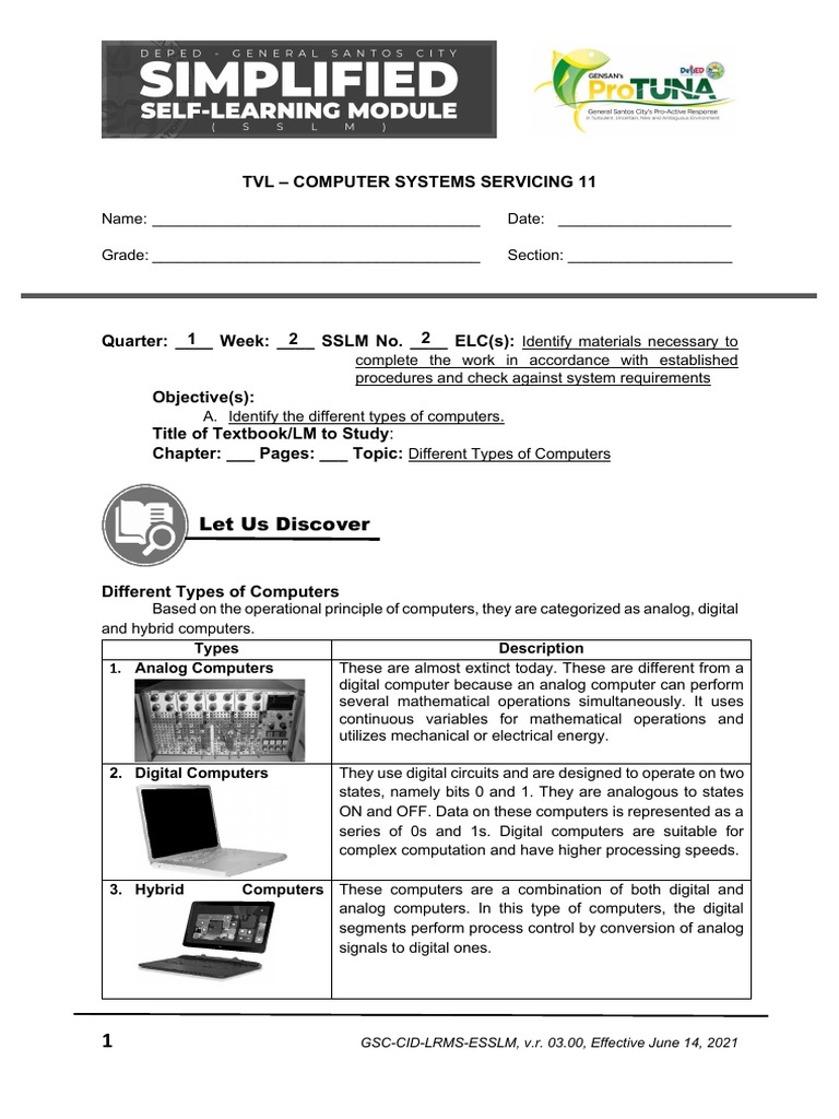 TVL - Computer Systems Servicing 11: Let Us Discover | PDF ...