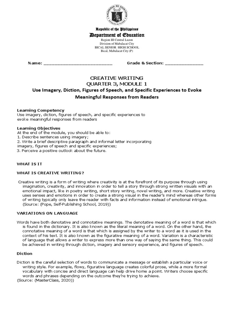 Q3 Module 1 Creative Writing | PDF | Senses | Perception