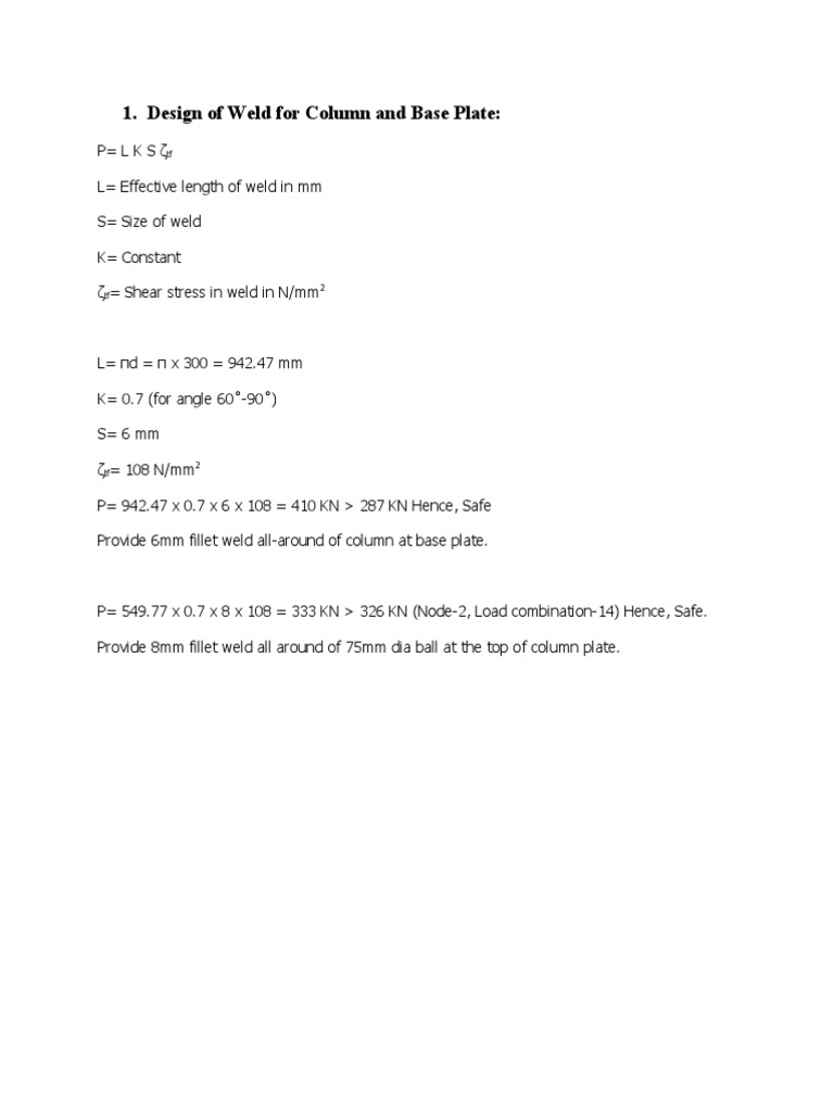 Design of Weld For Column and Base Plate | PDF