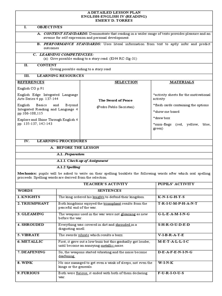 A Detailed Lesson Plan - 4 | PDF