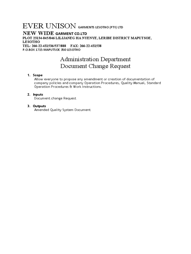 Ever Unison: Administration Department Document Change Request | PDF ...