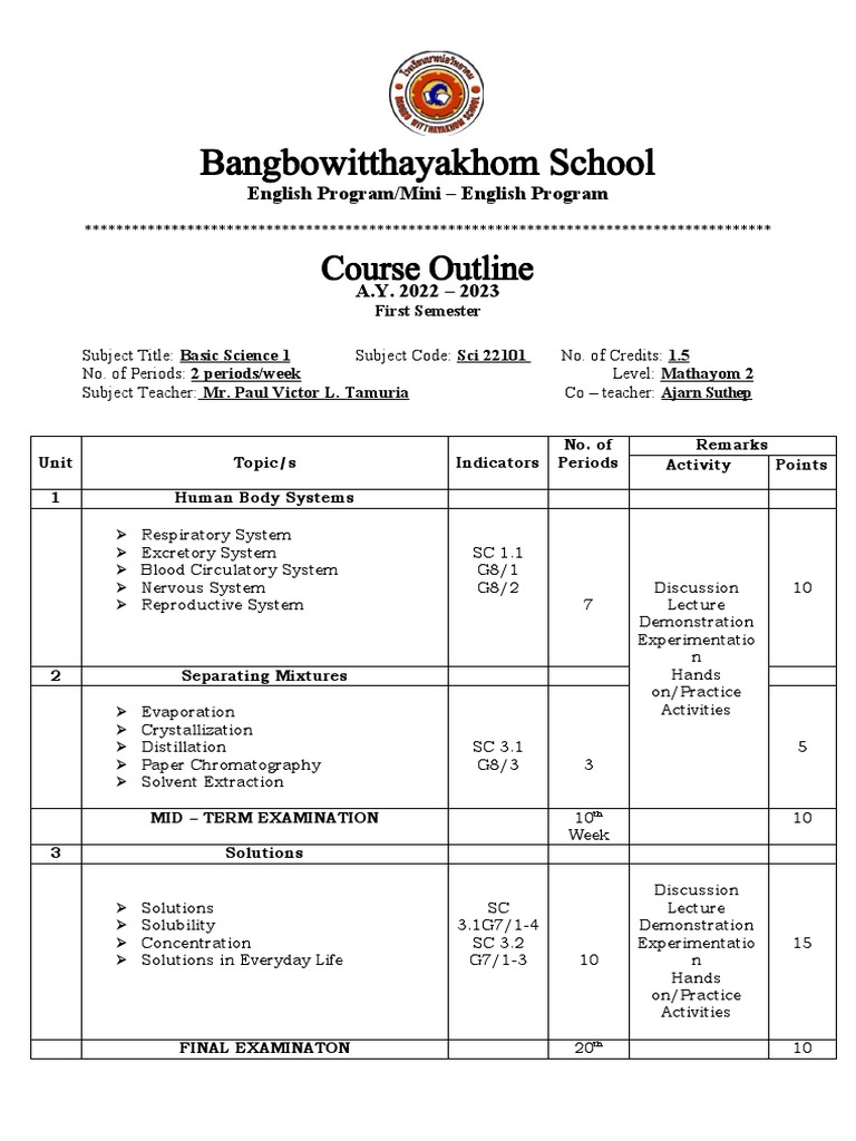 M2 - 3 - Basic - Course Outline | PDF | Chemistry | Physical Sciences