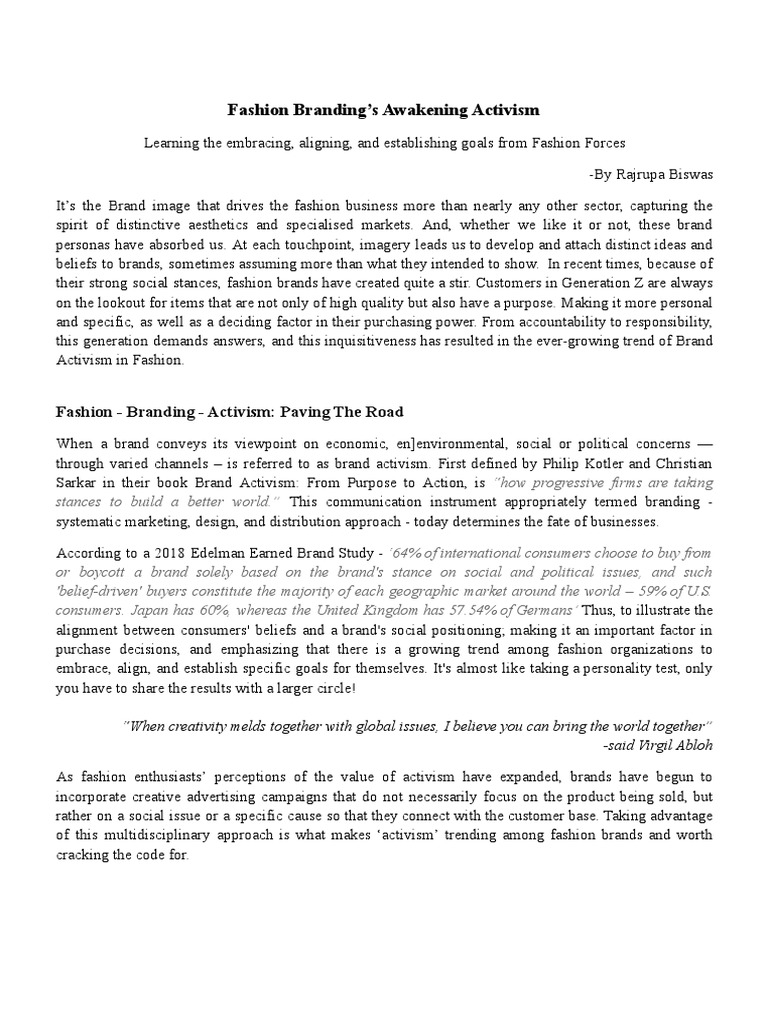 Fashion Branding's Awakening Activism | PDF | Brand | Fashion