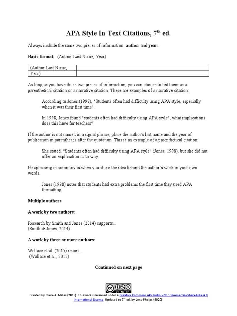 APA Style In-Text Citations, 7 Ed.: Basic Format: (Author Last Name ...