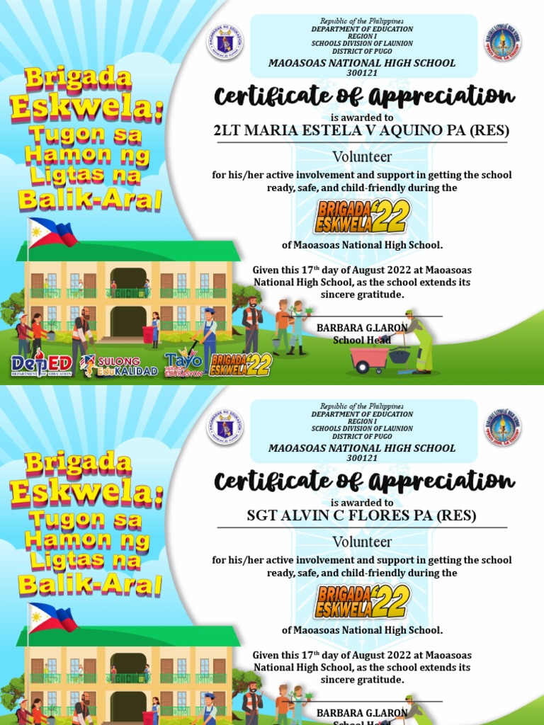 Brigada Eskwela Certificate of Participation and Plede of Commitment Booklet | PDF | Philippines