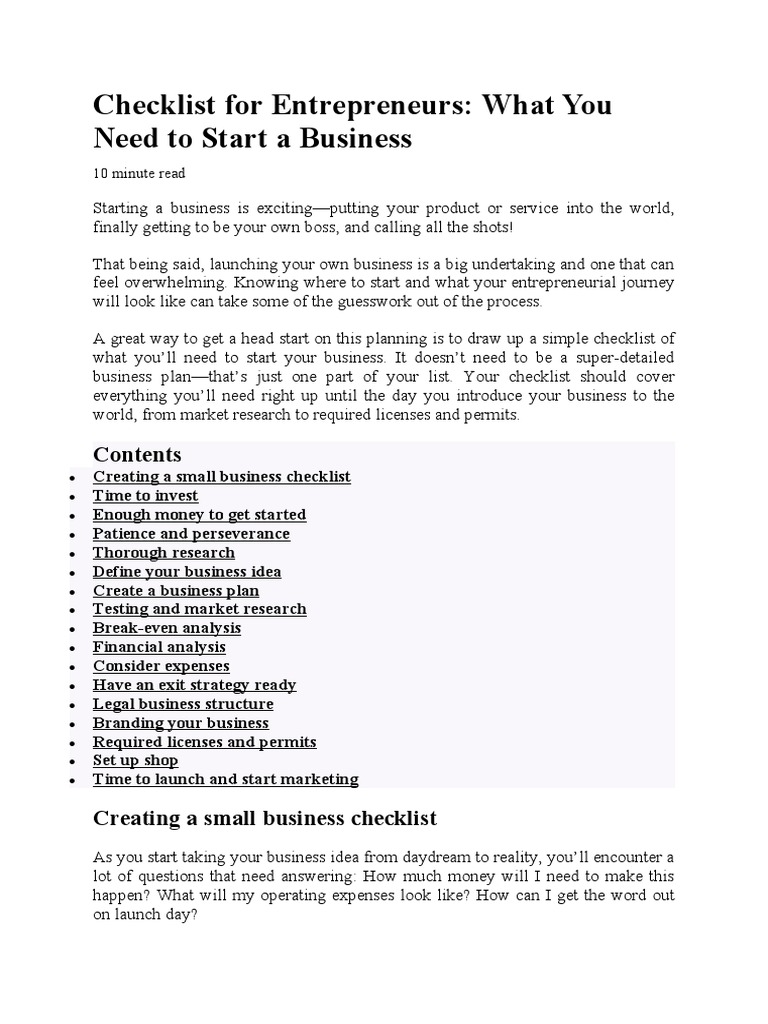 Checklist for Entrepreneurs | PDF | Partnership | Business