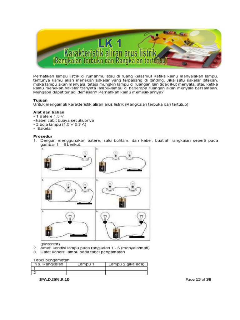 Lembar Kerja Siswa 1 - Mengamati Karakteristik Aliran Arus Listrik | PDF