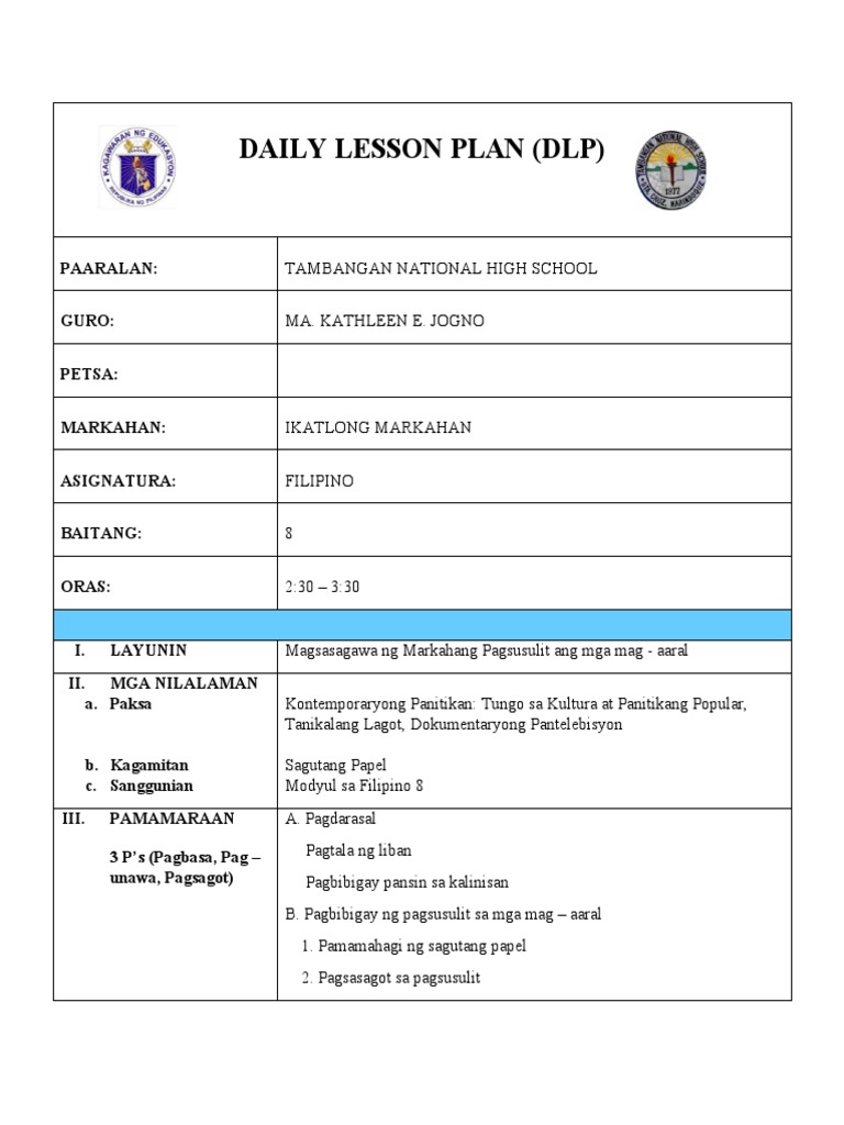 Daily Lesson Plan For Examination | PDF