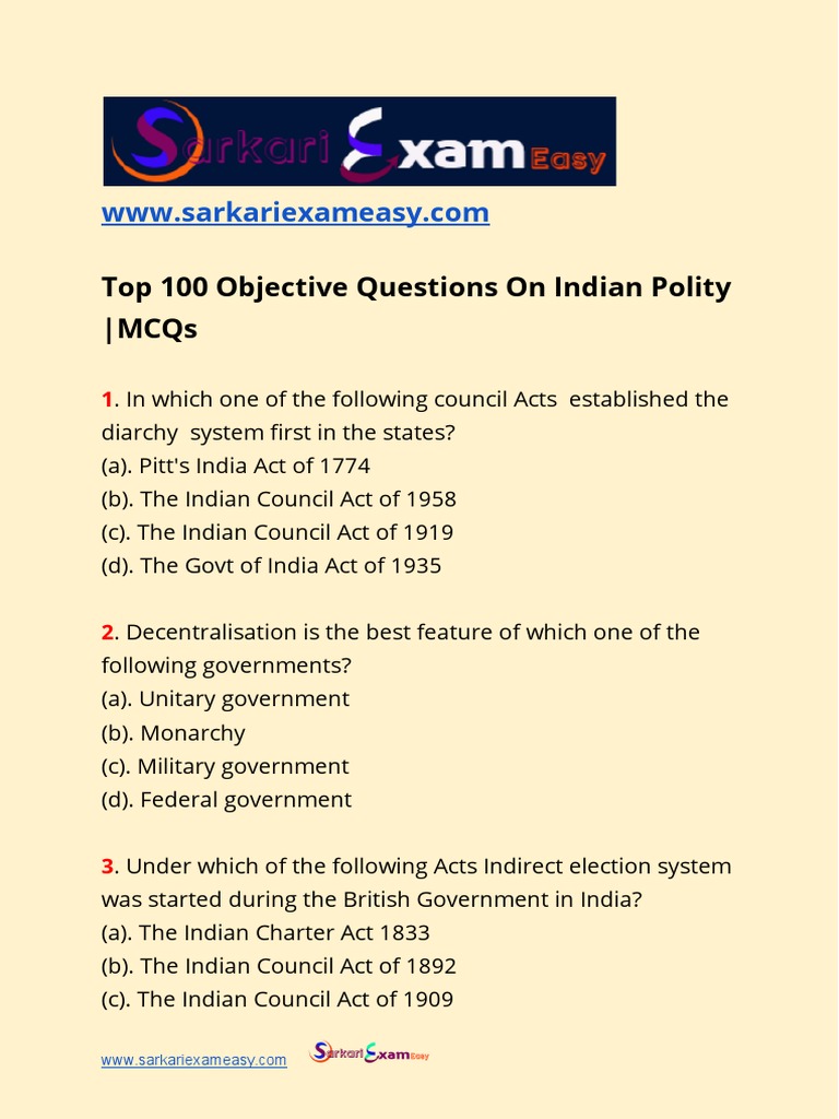 Indian Polity MCQ | PDF | Justice | Crime & Violence