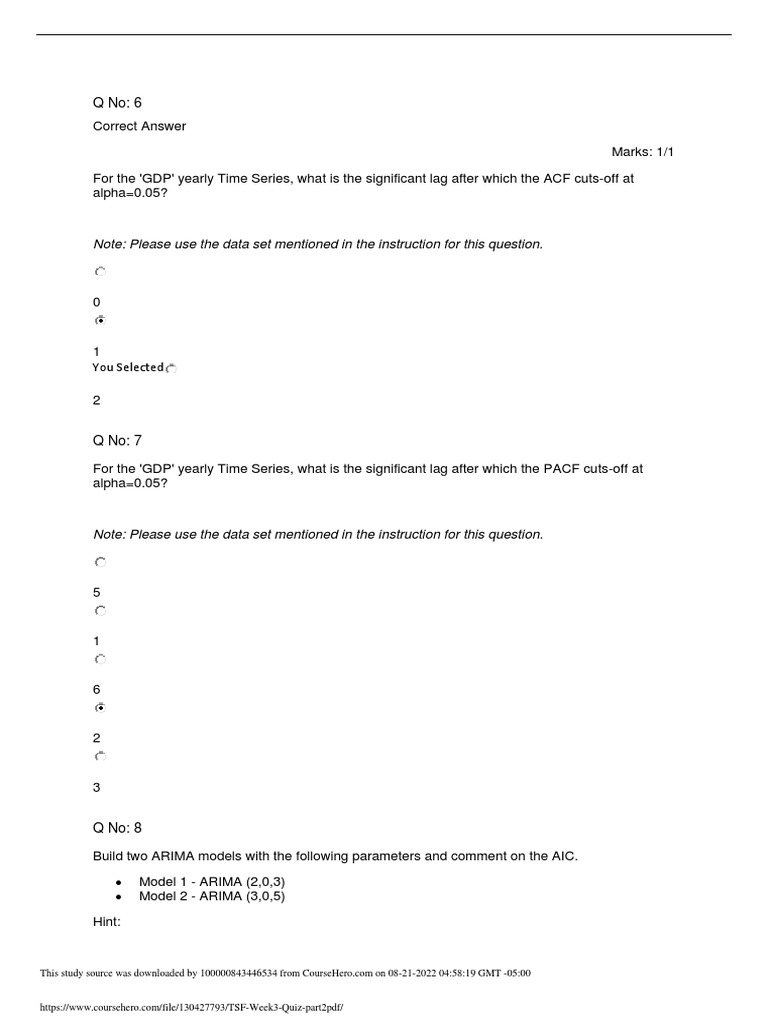 TSF Week3 Quiz Part2 PDF | PDF