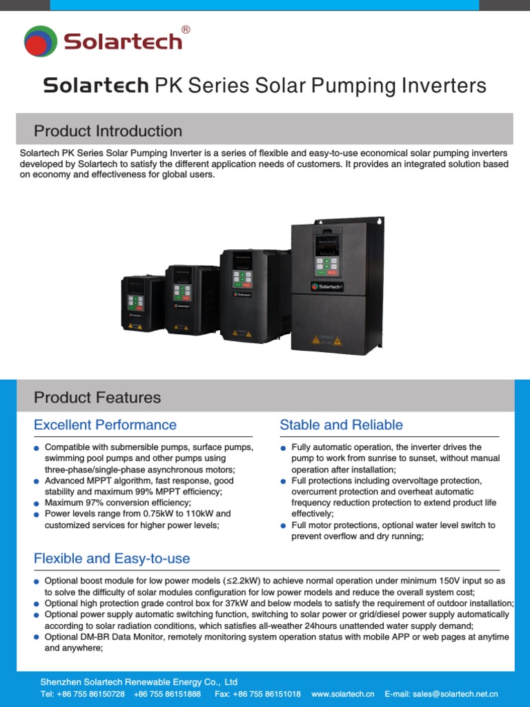 Solartech PK Solar Pumping Inverters | PDF | Power Inverter | Physical ...