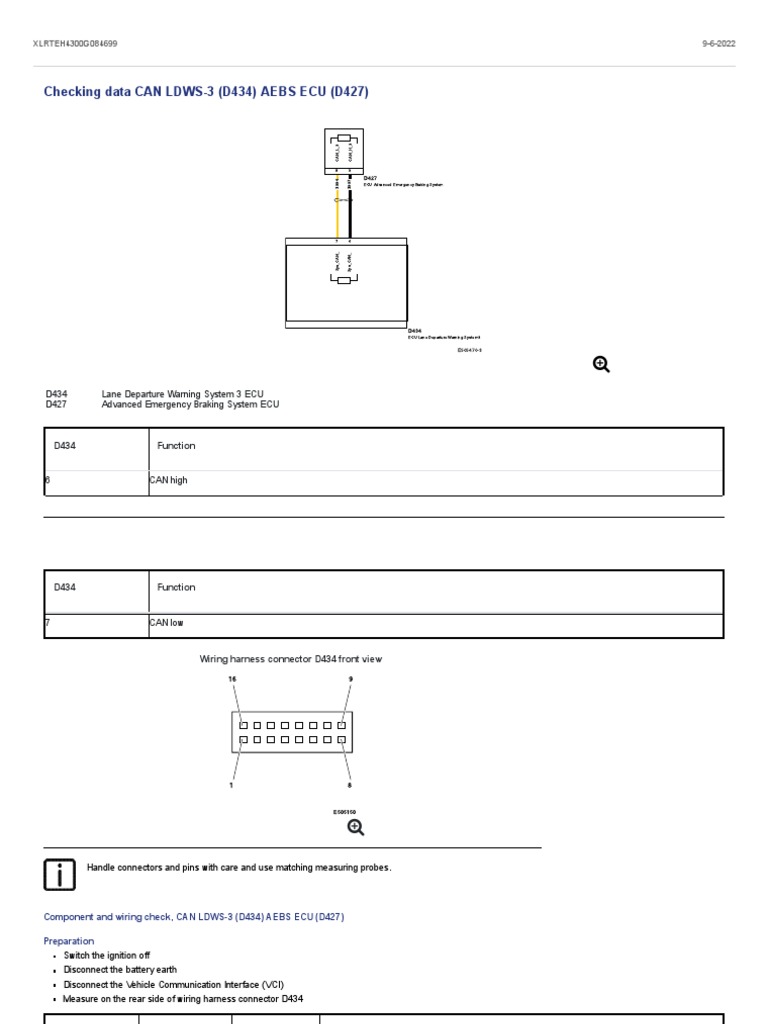 Checking Data CAN LDWS-3 (D434) AEBS ECU (D427) | PDF | Electrical Connector | Components