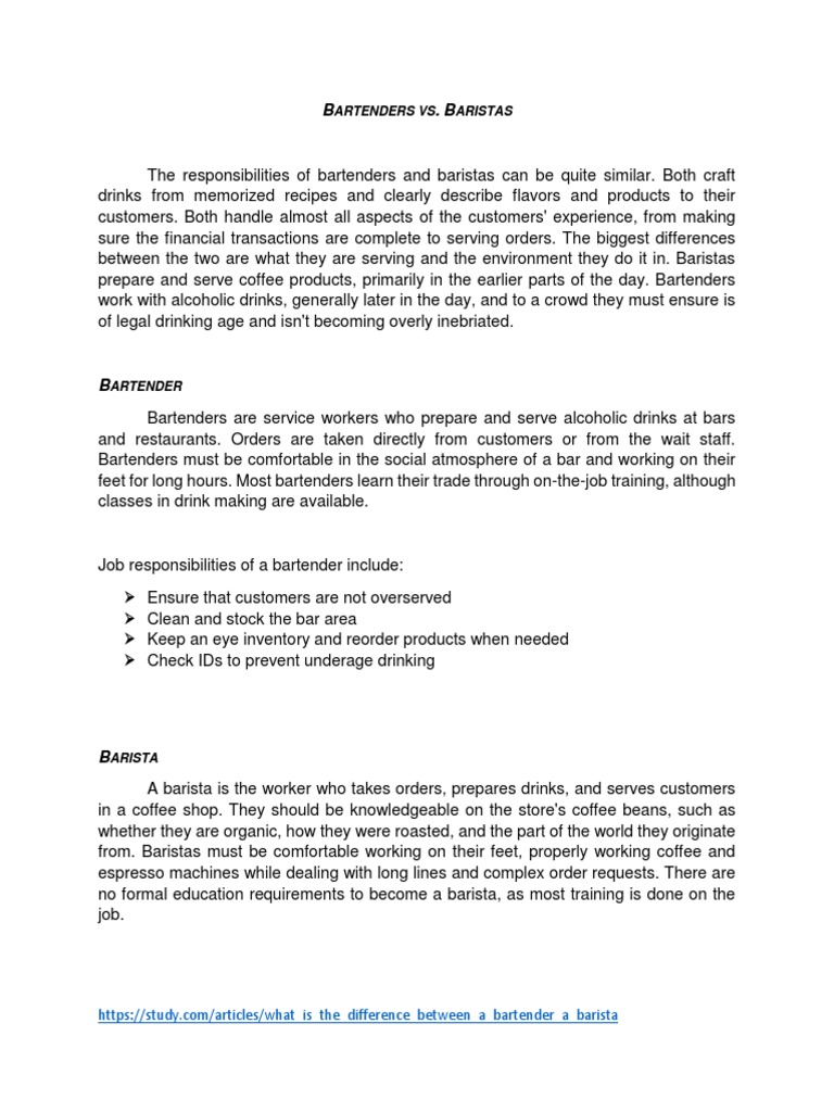 Barista Vs Bartender | PDF | Career & Growth | Business