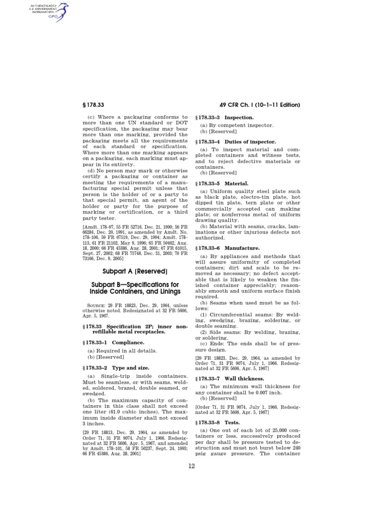 49 CFR Ch. I (10-1-11 Edition) 178.33: Subpart A (Reserved) Subpart B ...