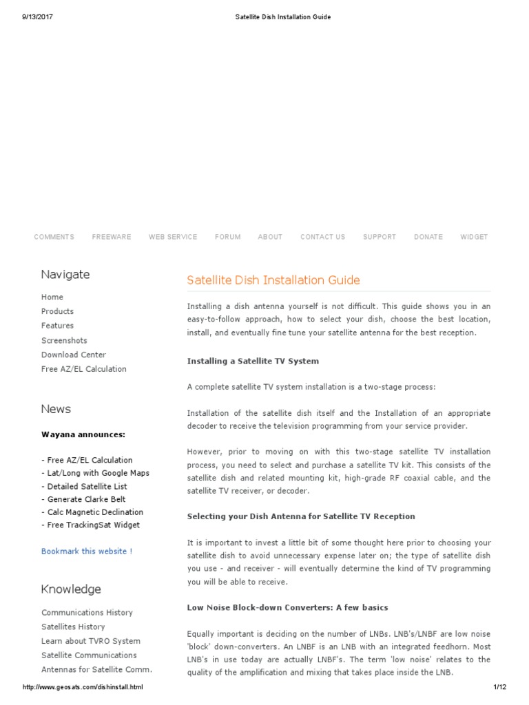 Navigate: Satellite Dish Installation Guide | PDF | Satellite ...