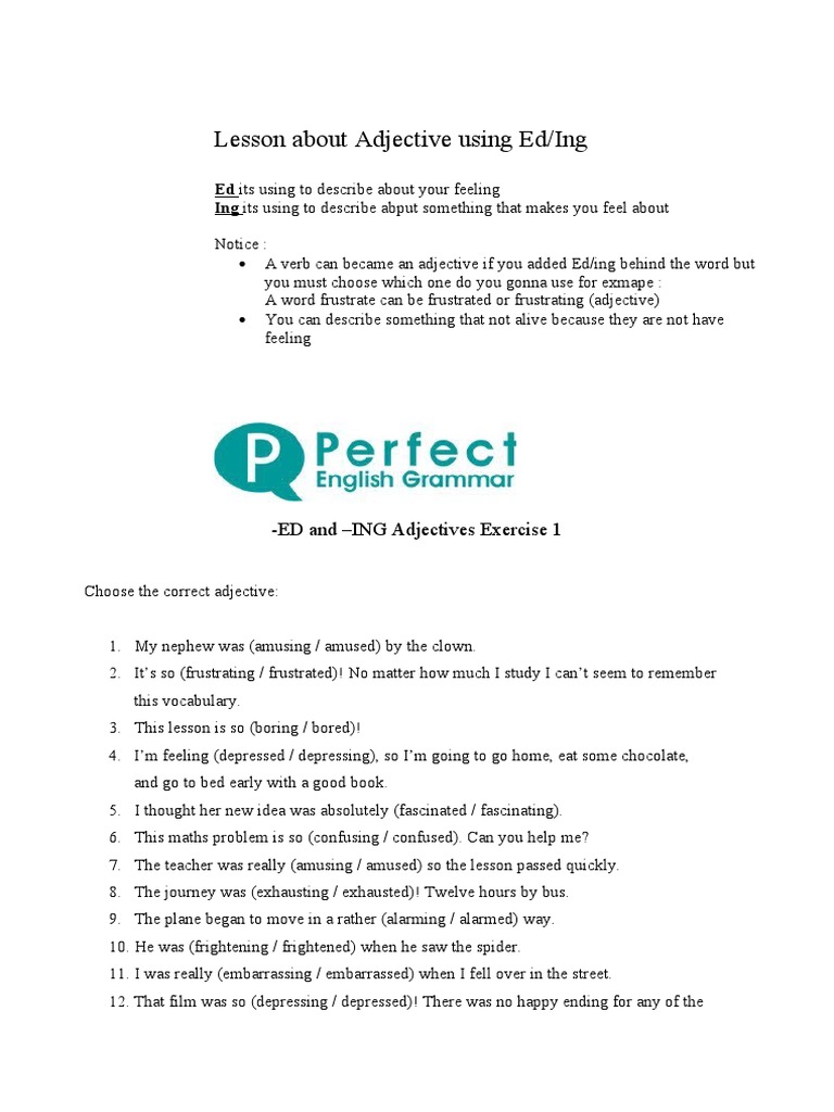 Lesson About Adjective Using Ed/Ing | PDF | Cognitive Science | Linguistics