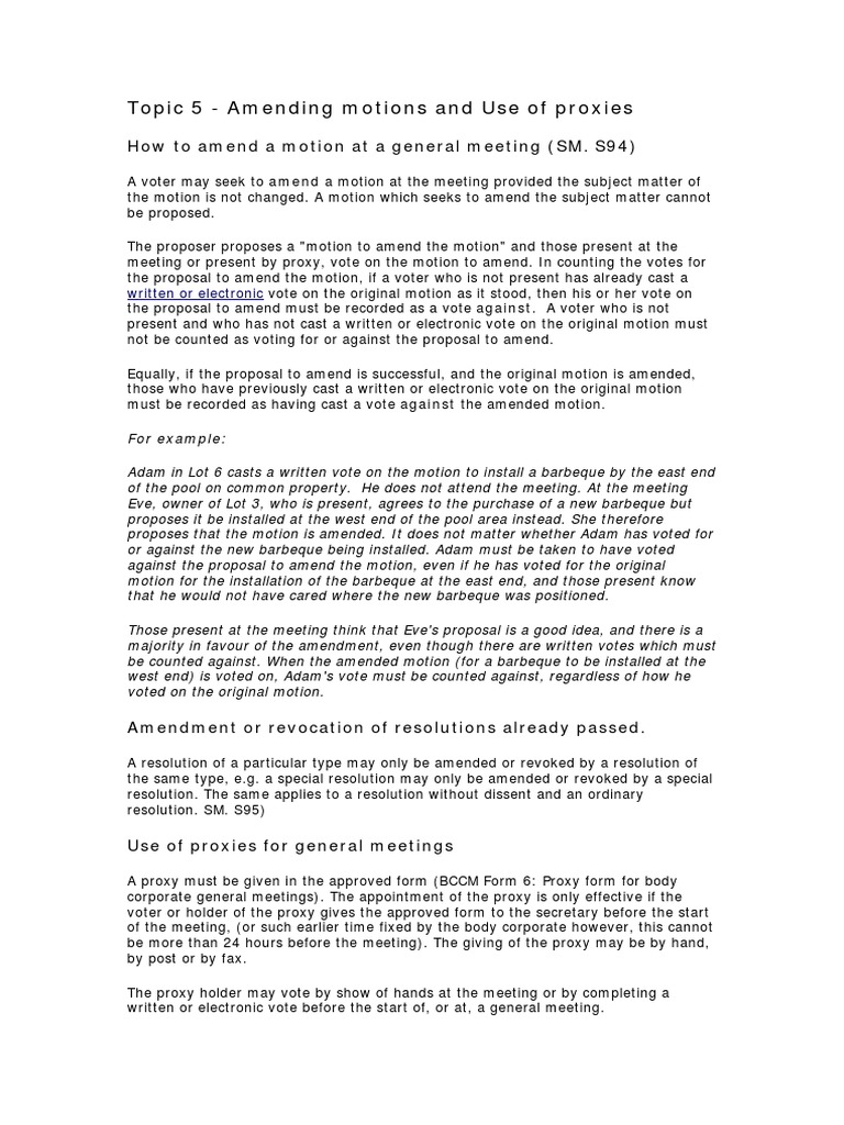 Amending Motions and Proxy Use Guidelines | PDF | Proxy Voting | Voting