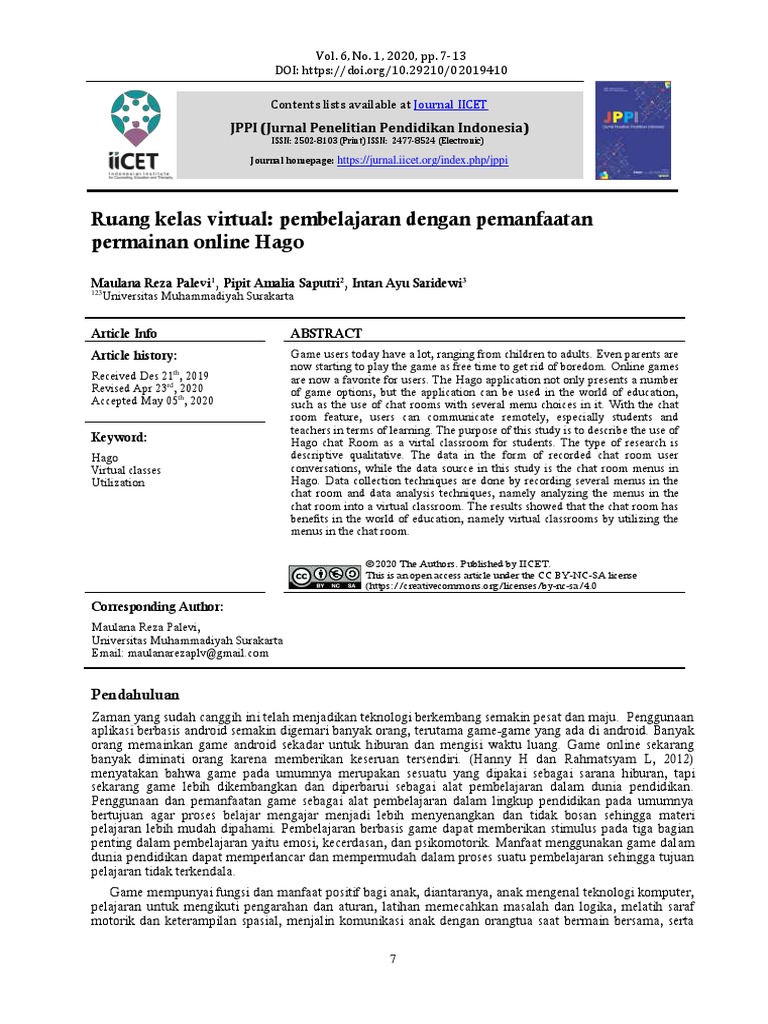 Ruang Kelas Virtual: Pembelajaran Dengan Pemanfaatan Permainan Online Hago | PDF | Information ...
