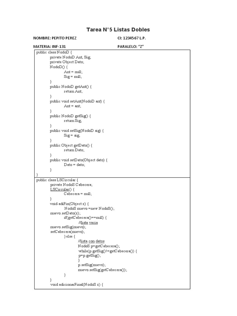 Tarea N.5 Listas Dobles | PDF | Datos de computadora | Ciencias de la Computación