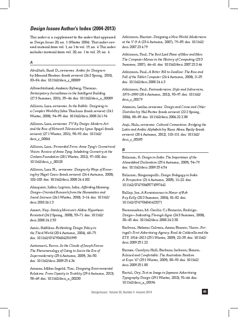 Design Issues Author's Index (2004-2013) | PDF | Design | Aesthetics