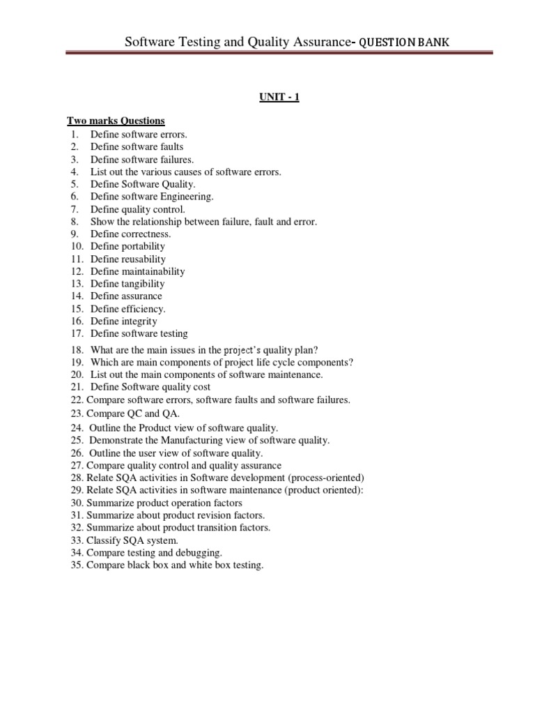 Software Testing and Quality Assurance - : Unit - 1 Two Marks Questions ...