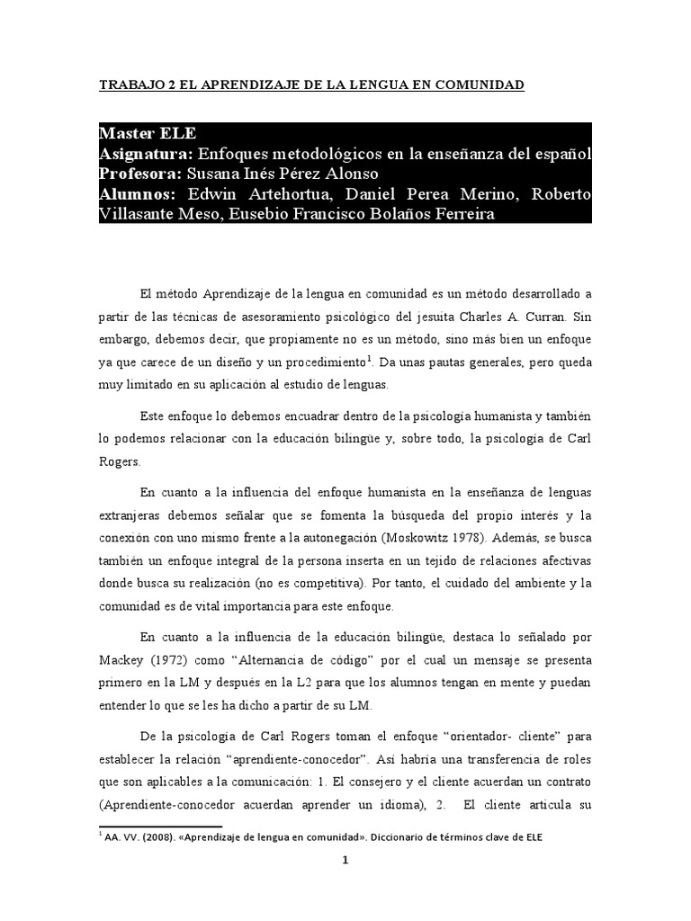 Trabajo 2 EL APRENDIZAJE DE LA LENGUA EN COMUNIDAD | PDF | Maestros | Plan de estudios