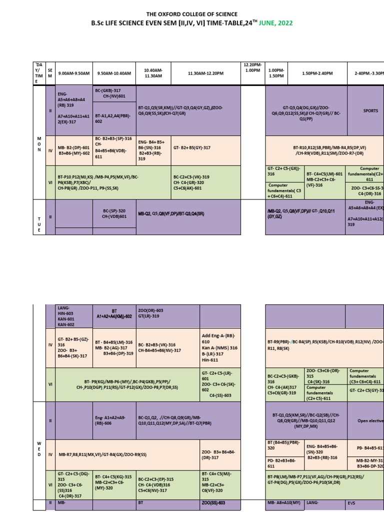 Time Table II, IV, VI SEM 24 TH JUNE 2022 | PDF