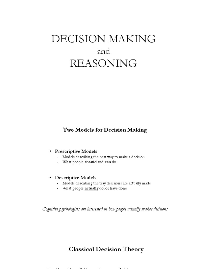Decision Making and Reasoning Models | PDF