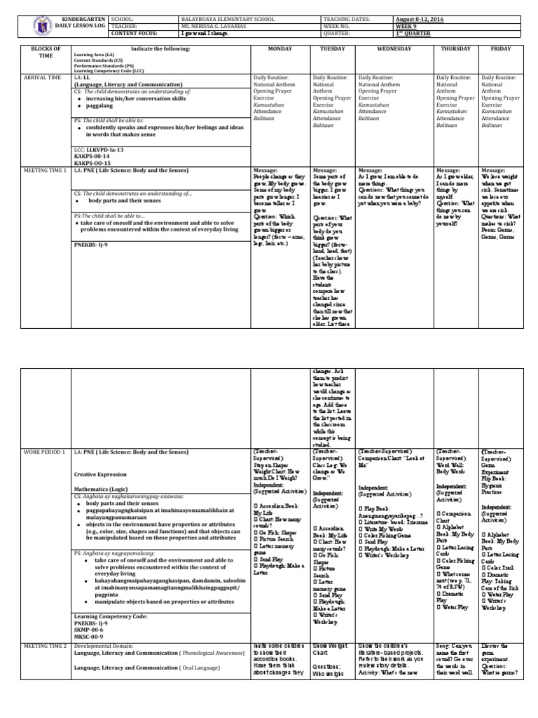 Kinder New DLL Week 9 | PDF | Teachers | Learning